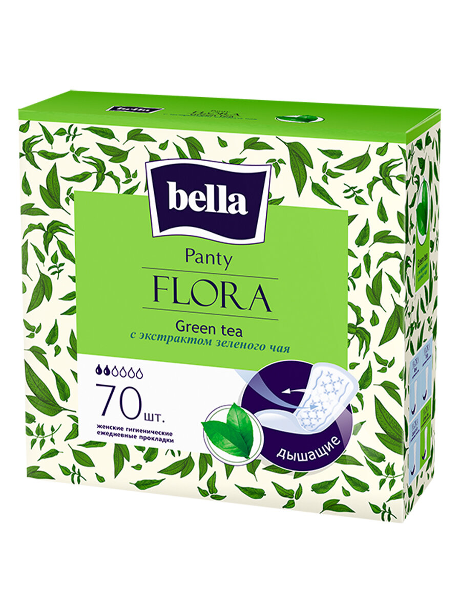 Bella Прокладки женские гигиенические ежедневные Green tea 70 шт 2 капли