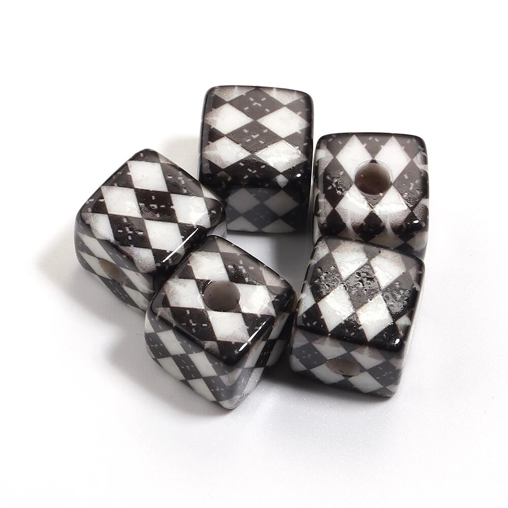 10 шт./лот, кубические акриловые бусины, клетчатые квадратные бусины с большим отверстием, свободные бусины для изготовления ювелирных изделий, ожерелье, браслет, аксессуары