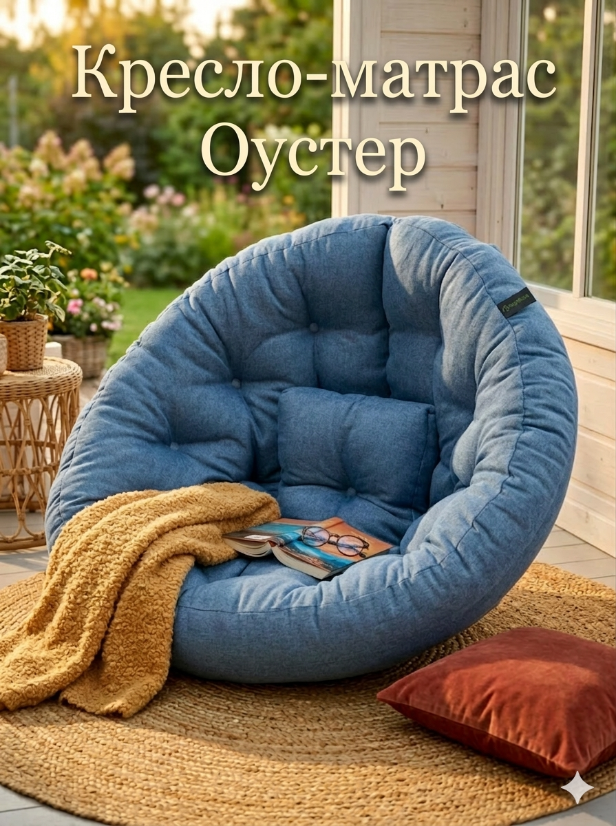 Кресло-матрас Пуффбери «Оустер» (Футон), размер большой, Жаккард Небесно-голубой
