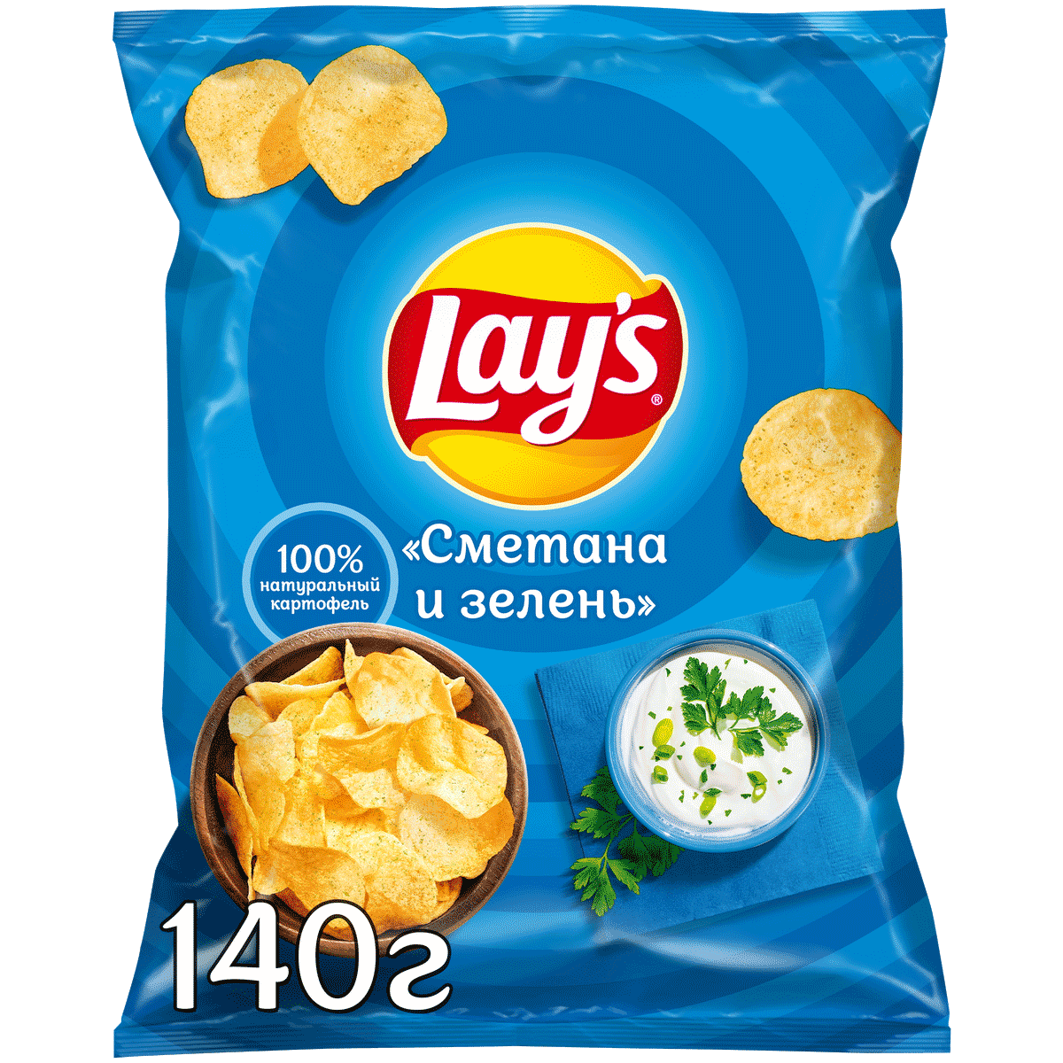 Картофельные чипсы Lay's Сметана и зелень 140 г