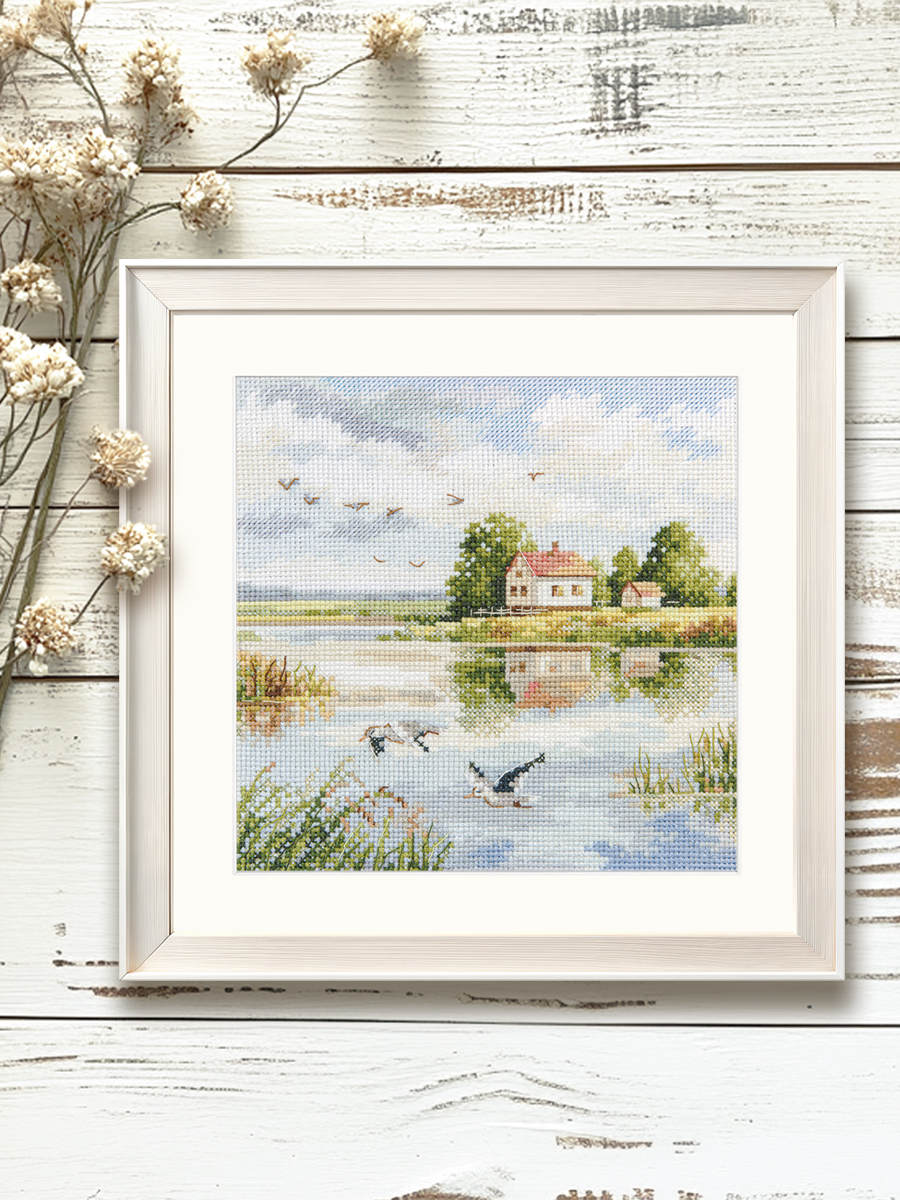Набор для вышивания Алиса "Домик у озера", 3-36 , канва Aida, вышивка крестом, 16×16 см