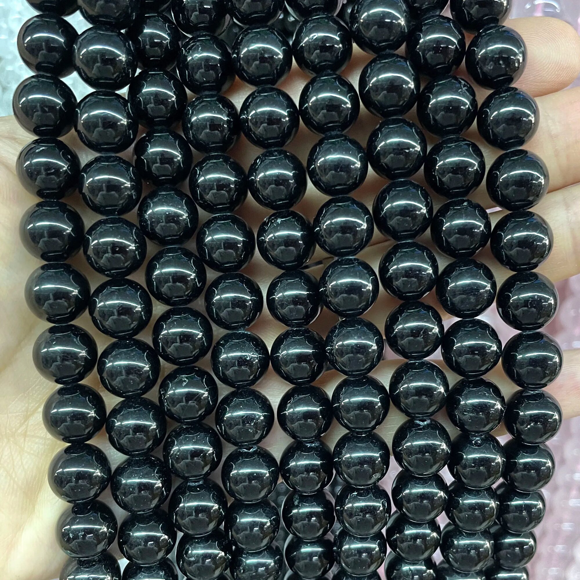 Натуральные бусины турмалин SYSRXLR 6 8 10 мм Черный, 8mm 21-23pcs, Black tourmaline