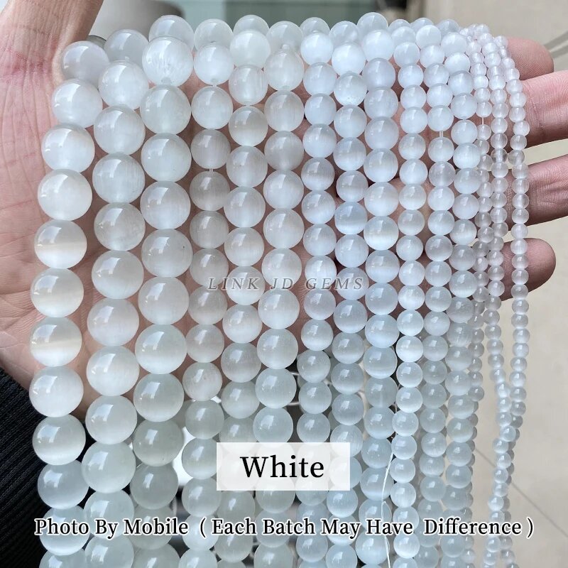 Бусины из натурального камня «Кошачий глаз» разноцветные buy bao ji Белый, 8mm approx 47pcs, White