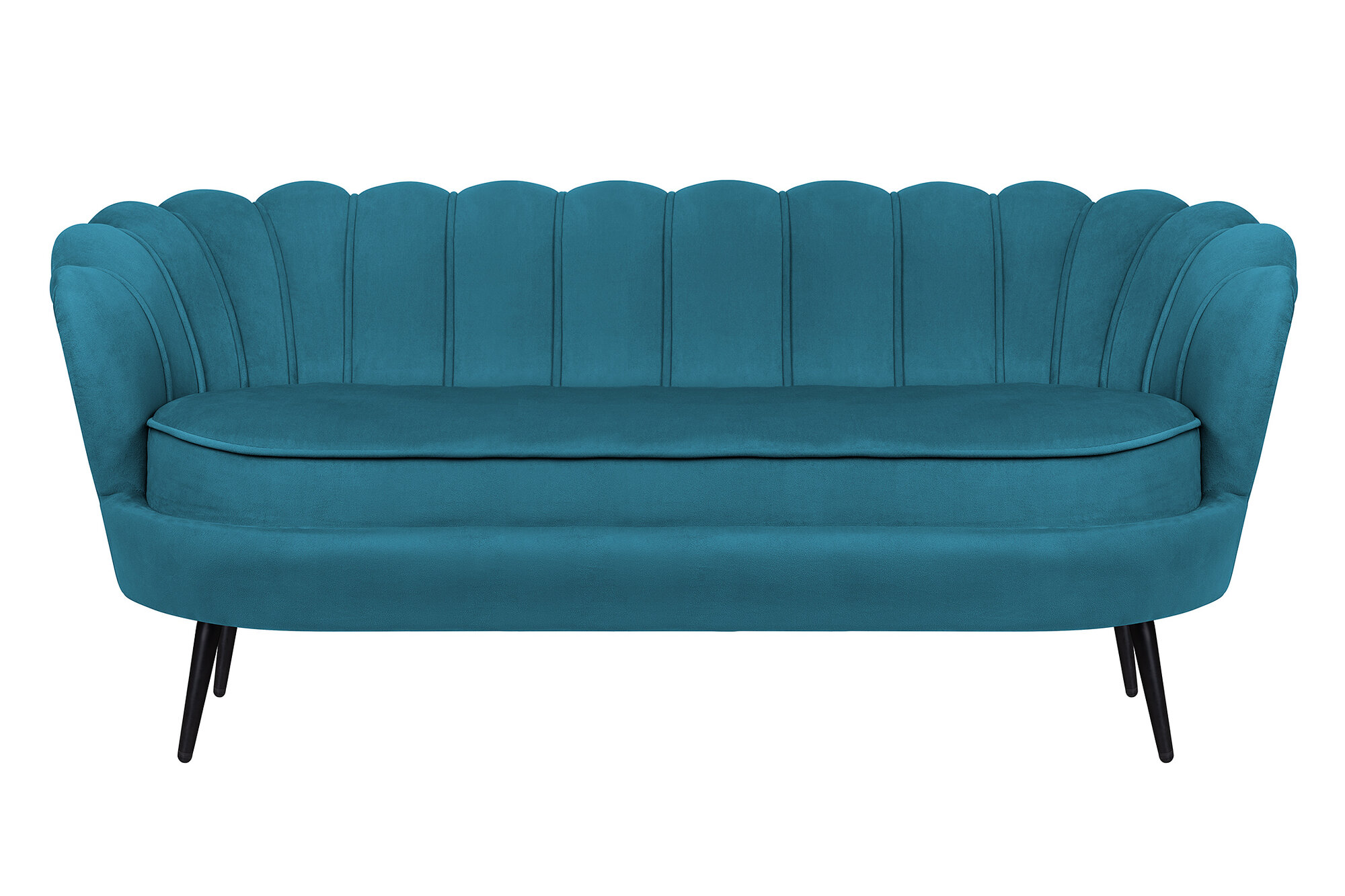 Прямой дизайнерский диван ракушка, Pearl triple marine, сине-зеленый, черные ножки