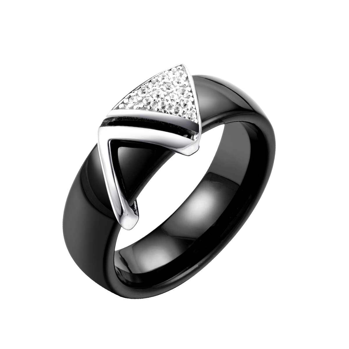 Кольцо, серебро, 925 проба, керамика, фианит