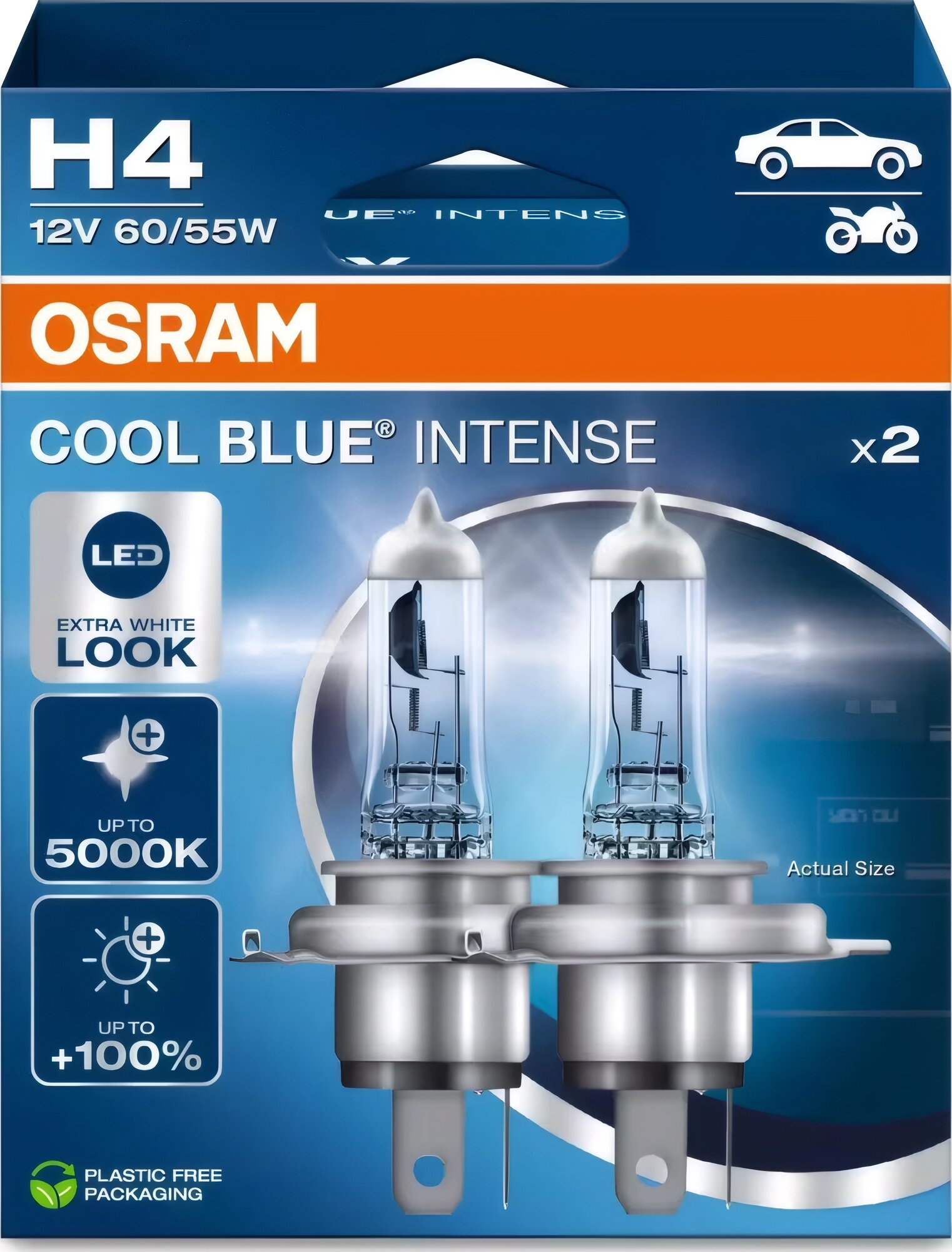 Галогенная лампа Osram H4 (60/55W 12V) Cool Blue Intense 2шт