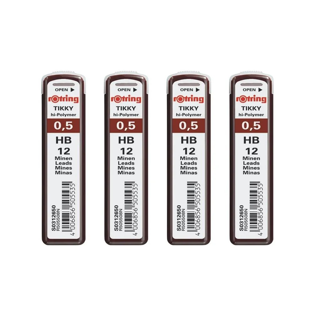Rotring Грифель для карандаша 0.5 мм, твердость: HB (Твердо-мягкий), 4 шт.