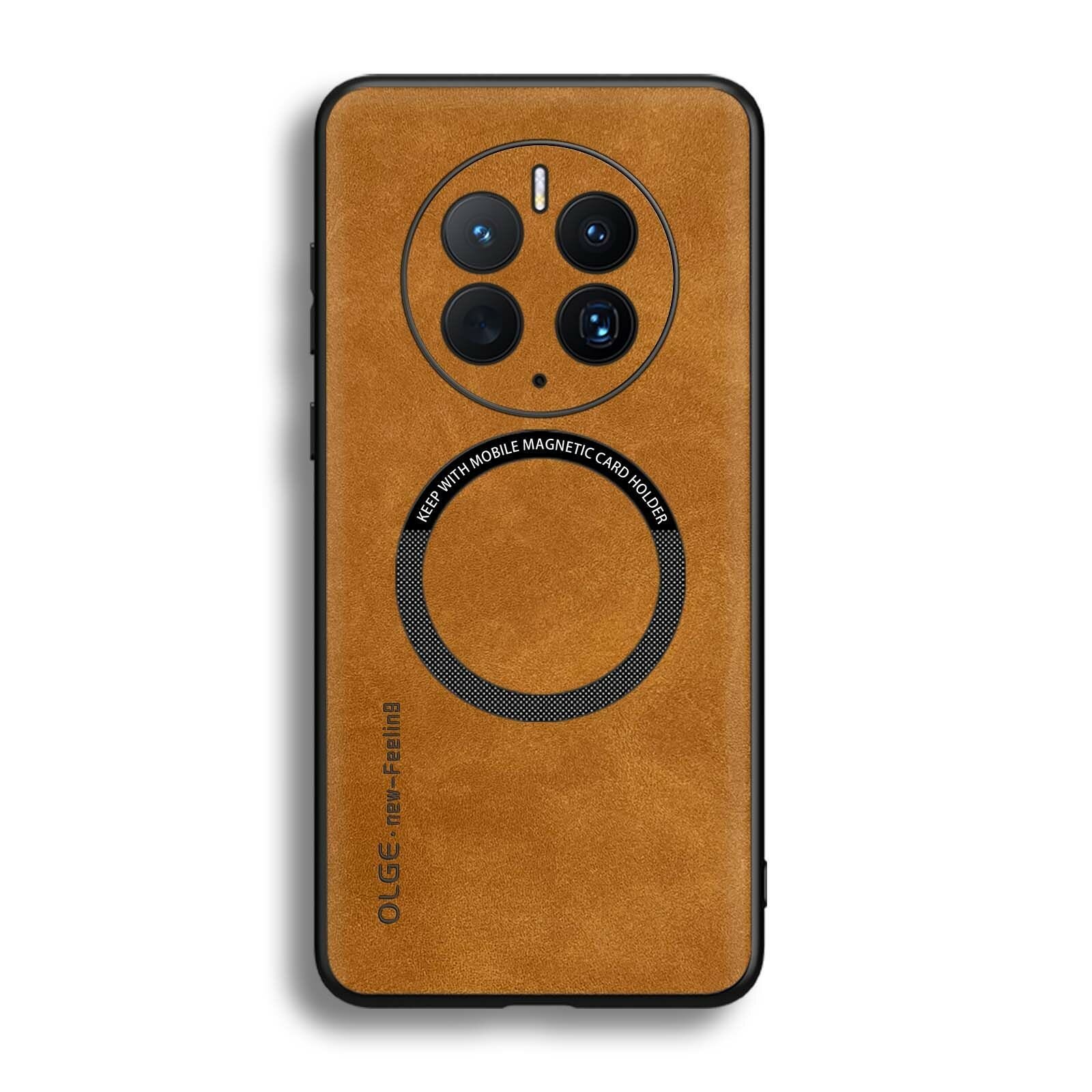 Кожаный чехол MyPads с MagSafe для Huawei Mate 50 Pro, натуральная кожа, коричневый