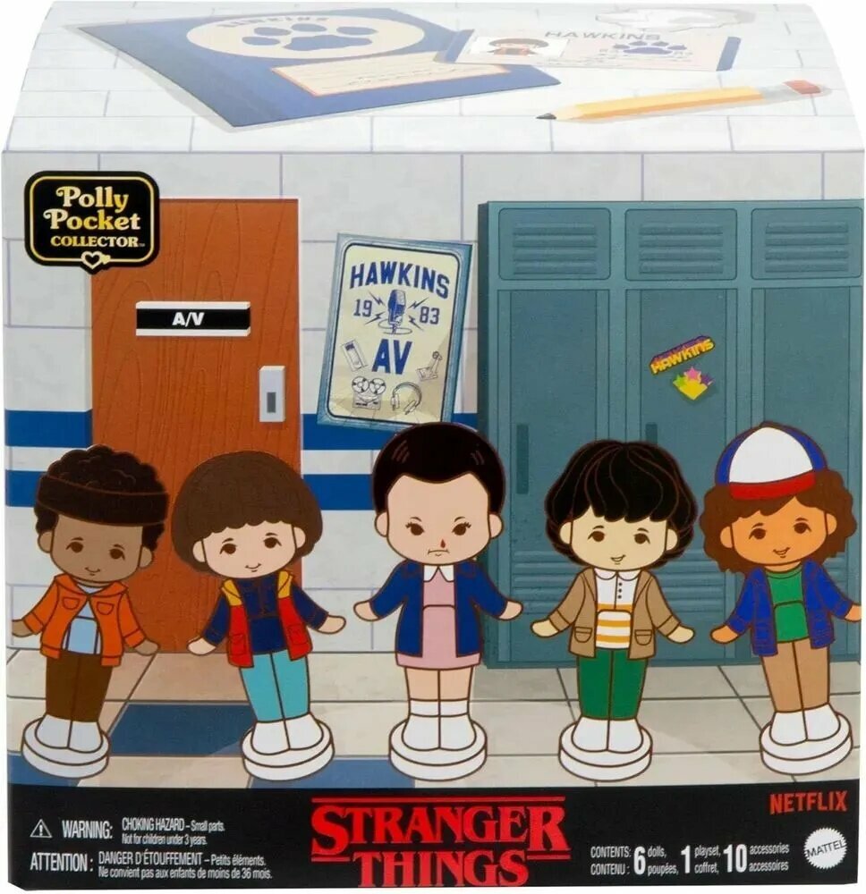 Фигурки Mattel Polly Pocket - Коллекционный компактный набор с фигурками и аксессуарами Stranger Things - Полли Покет HWP22