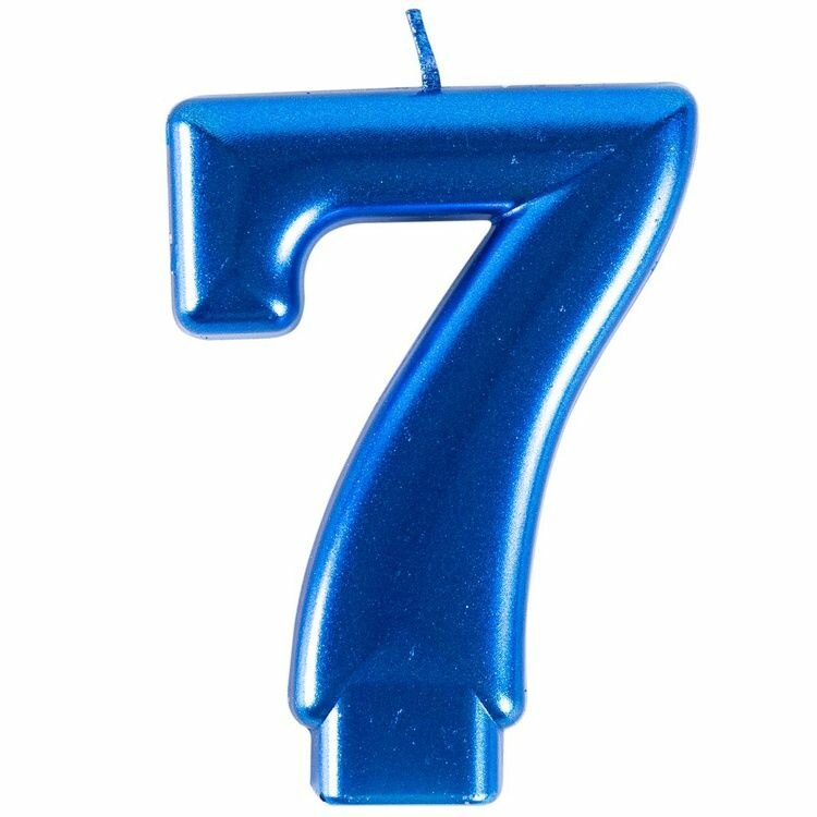 Свеча Веселая затея цифра 7, синяя, парафиновая, высота 8 см
