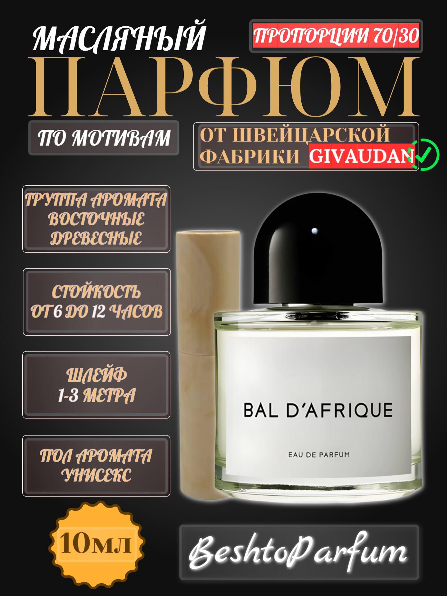 Масляные духи по мотивам Byredo Bal d’Afrique — стойкий нишевый аромат унисекс / 10мл