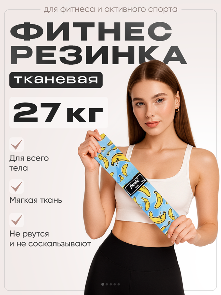 Фитнес резинка тканевая для занятий фитнесом FitRule принтованная (бананчик, 27 кг)