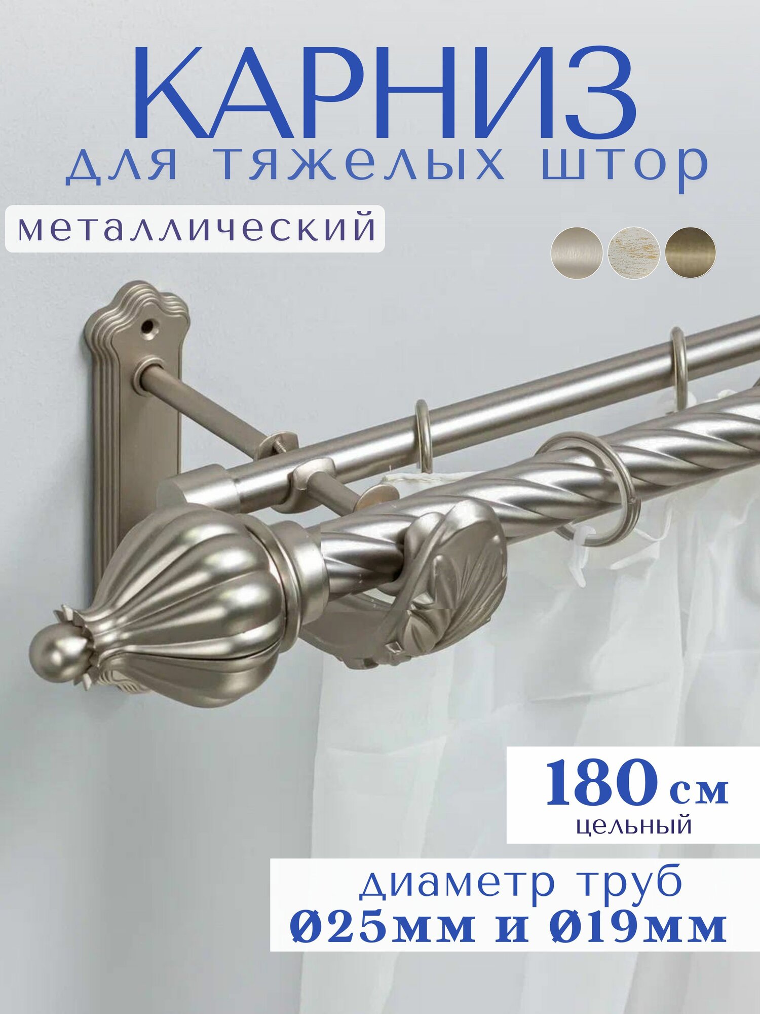 Карниз для штор двухрядный настенный металлический с усиленным кронштейном