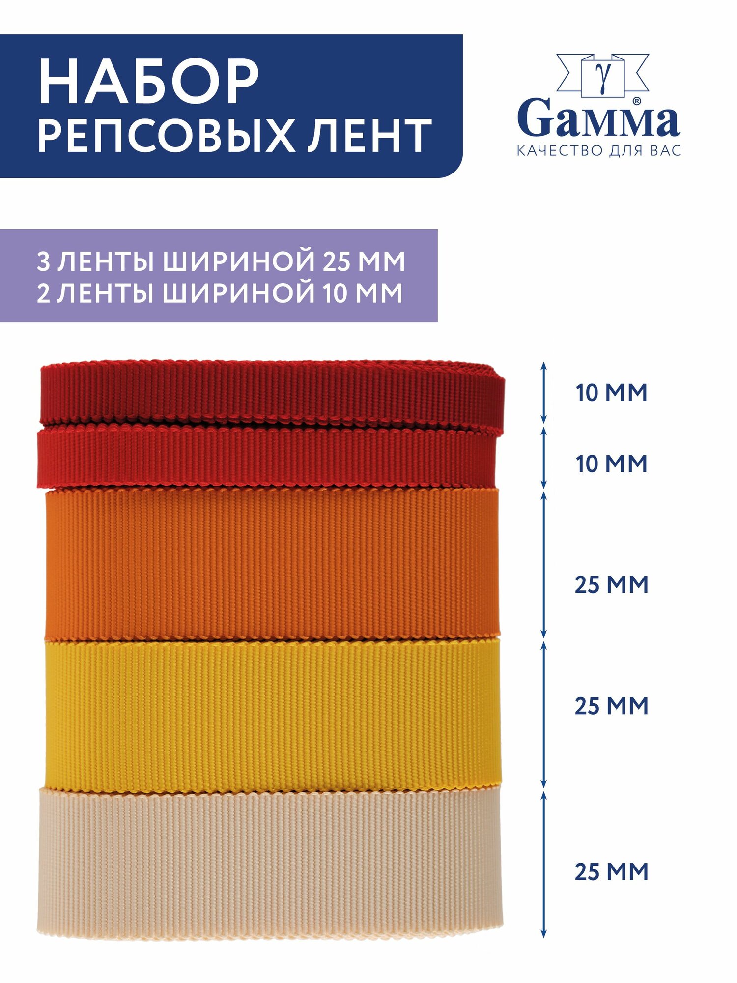 Ленты репсовые набор 5 шт. "Gamma" PTGRSC-5 ассорти №2 — фото 1