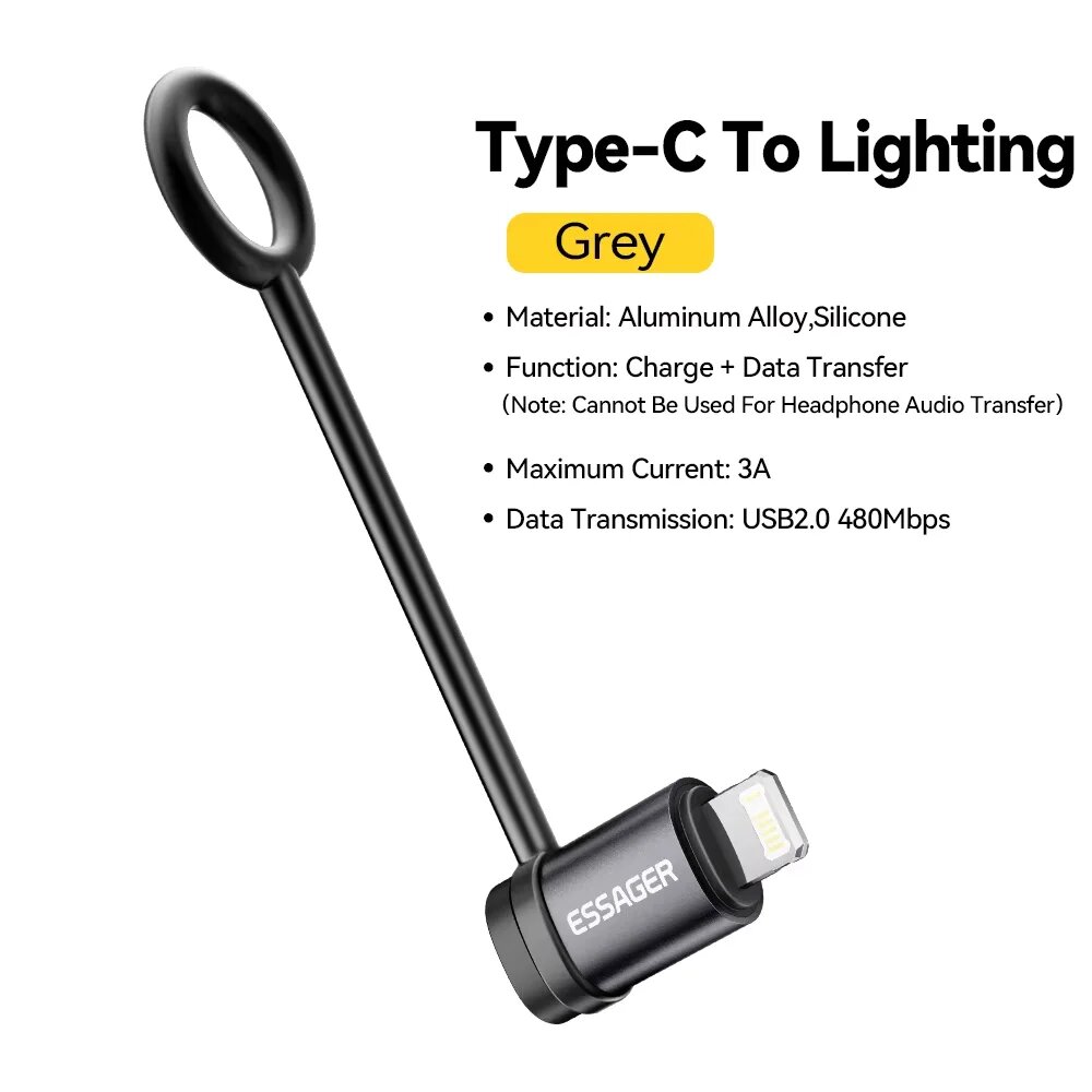 Кабель Type-C to Lightning Essager, серый, 3A