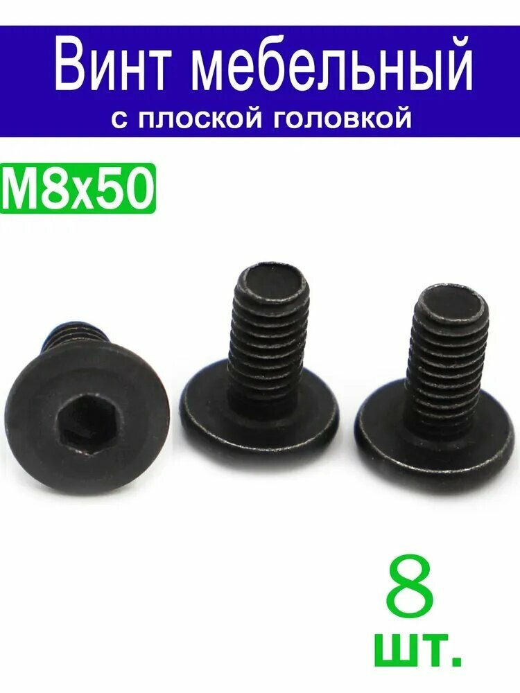 Винт M8 x 8 x 50 мм, головка: Плоская, 8 шт.