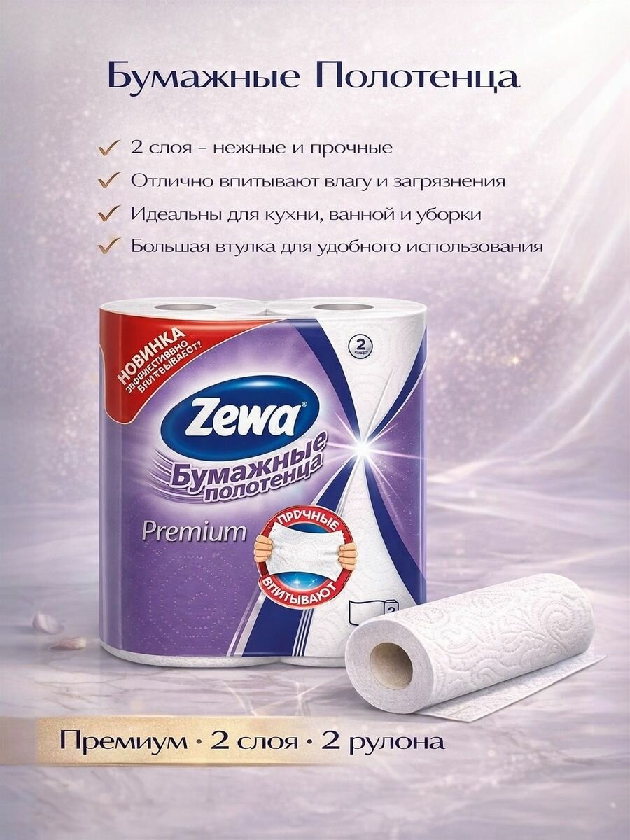 Zewa - Бумажные полотенца Премиум 2 слоя 2 руллона