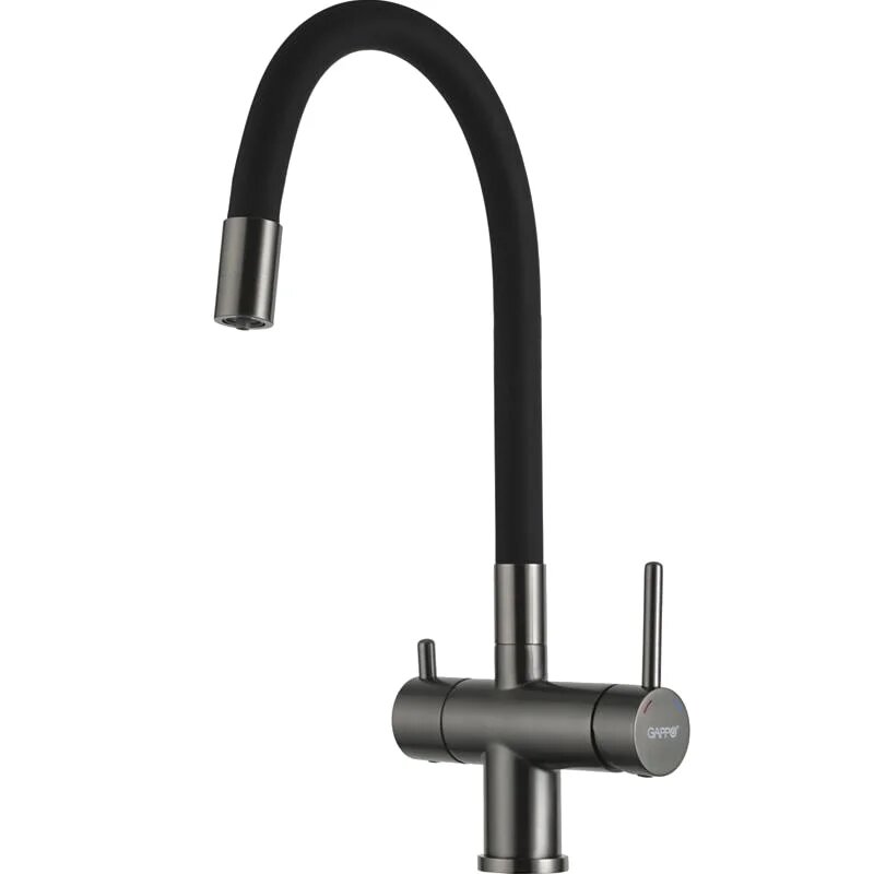 Смеситель для кухни Gappo G4398-39 с гибким изливом, с краном для питьевой воды, с поворотным изливом, черный, матовый, однорычажный, латунный, с керамическим картриджем