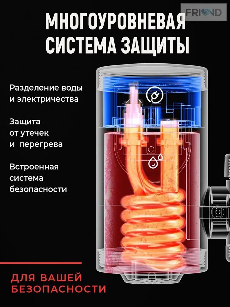 Водонагреватель проточный электрический, 3000 Вт, мгновенный нагрев воды для кухни и ванной — фото 1