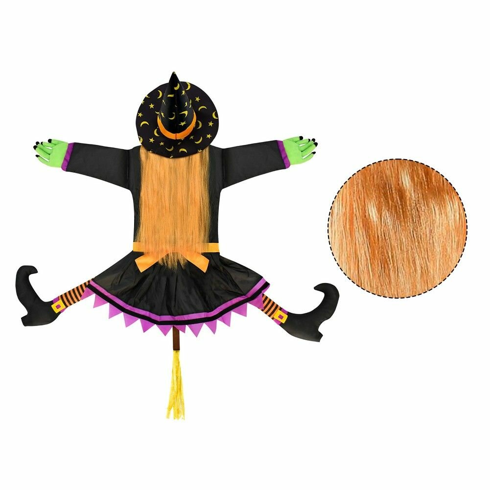 Ведьма, врезающаяся в дерево. Летающая ведьма с подсветкой для украшения улицы на Хэллоуин.