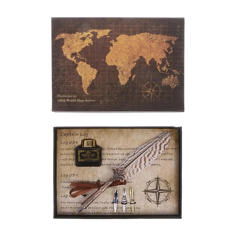 Перьевая ручка Feather pen set 1502 World Map Series, коричневого цвета для подписи документов