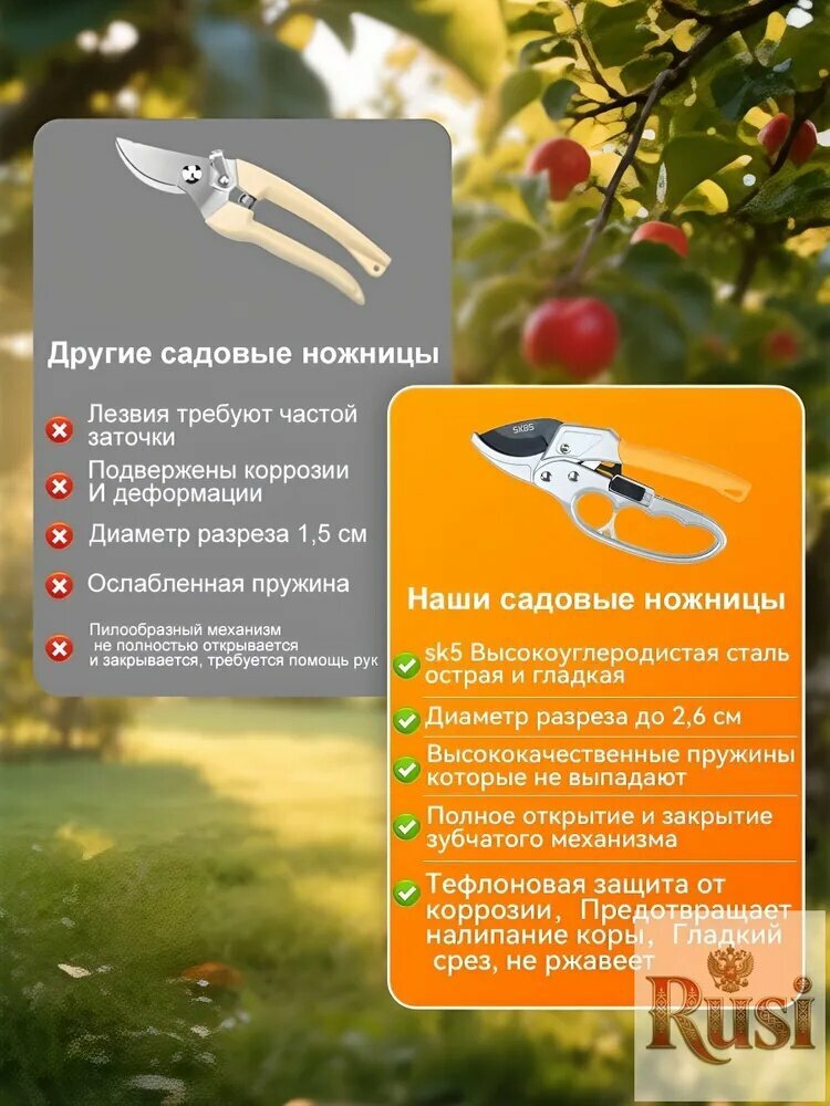 Секатор садовый для обрезки ветвей и кустов, удобный инструмент для дачи и сада – точная и легкая обрезка растений — фото 1