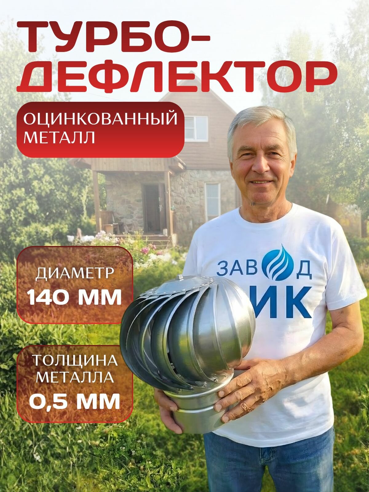 Турбодефлектор 140, труба нержавейка, дефлектор для вентиляции на трубу, оцинкованный металл