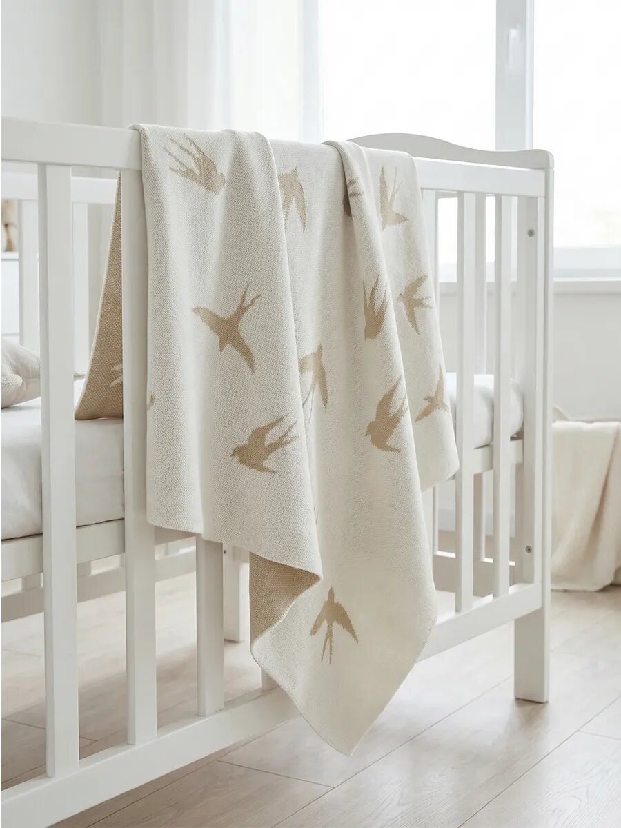 Плед Совенок Дона "Ласточка", вязанный, бежевый, для новорожденных