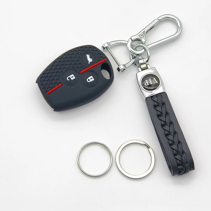 Силиконовый чехол для ключа Smart fortwo 2015-2019 с кожаным брелоком, 3 кнопки, черный, 1 шт