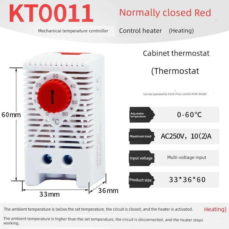 KTO011 Автоматический контроллер температуры Off-Delay 0-60°C Нагрев красный для вентиляторов и генерации тепла