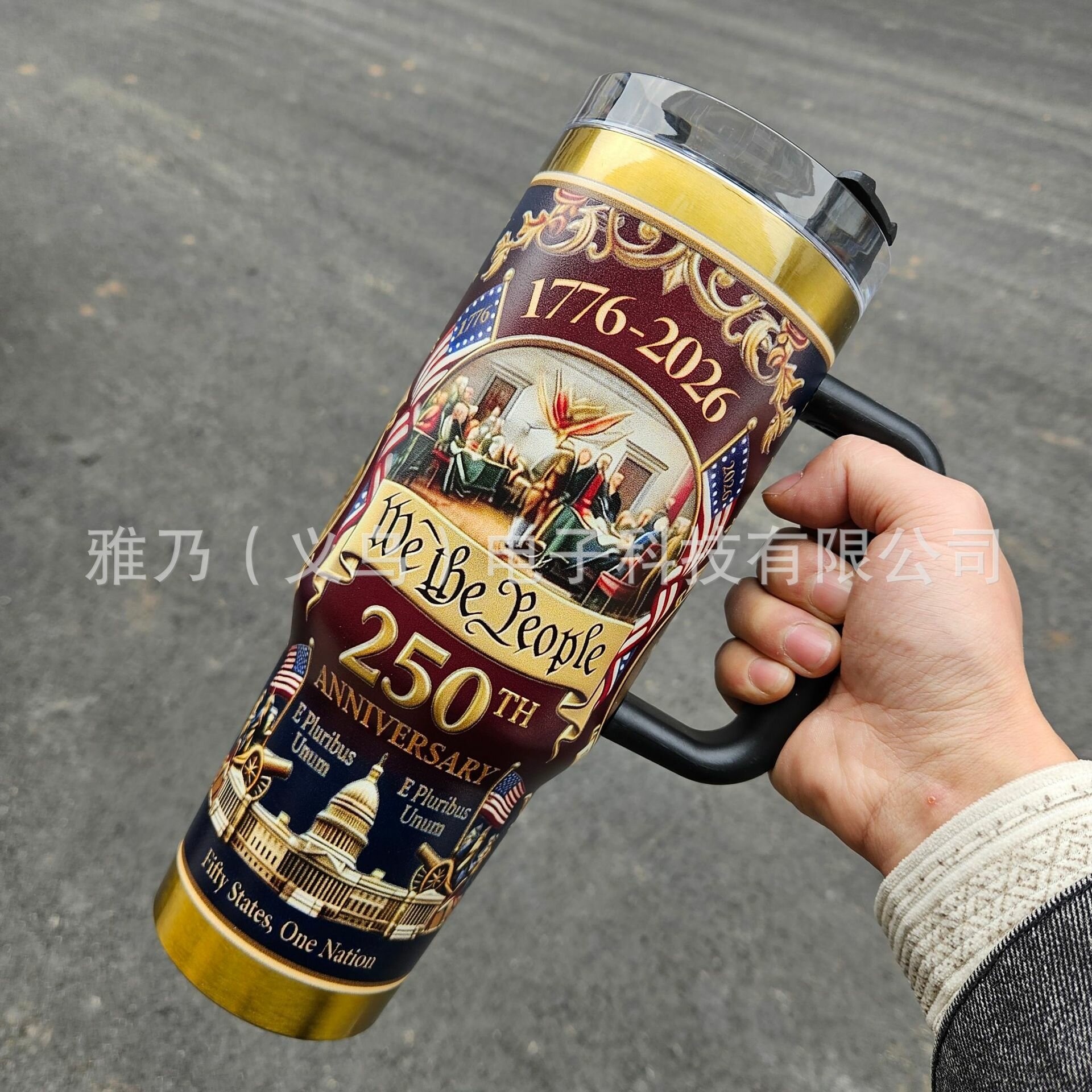Кружка-термос 40oz 250-летие США, нержавеющая сталь, с ручкой, Золотой стиль
