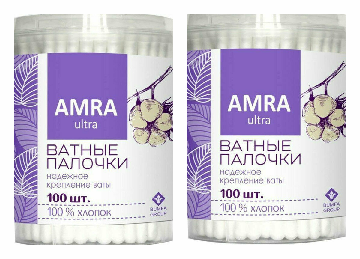 Ватные палочки Amra, 100 шт, банка. 2 уп.