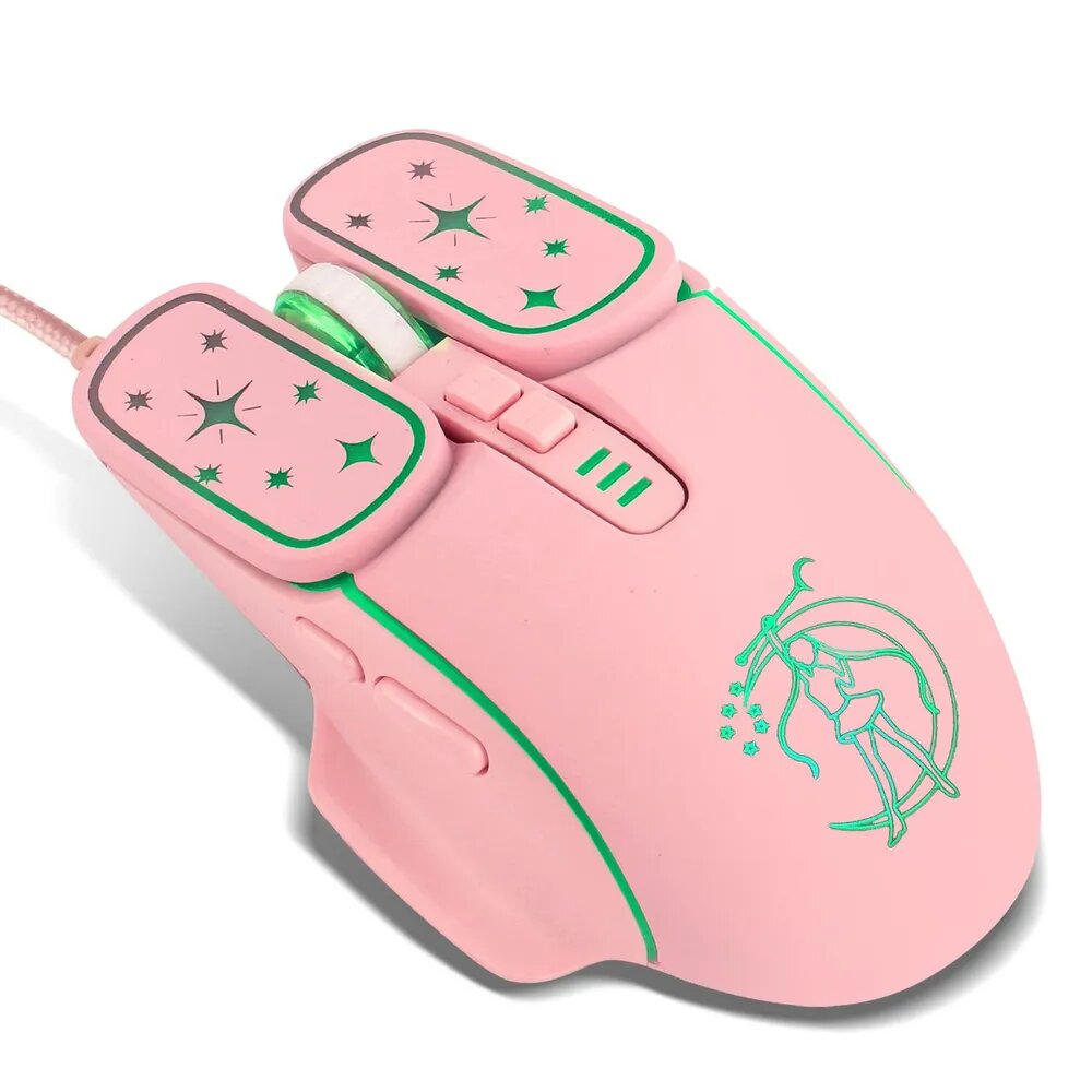 SENDEYUAN Мышь проводная мышь с RGB-подсветкой - 4 уровня DPI (до 7200), эргономичный дизайн, резиновое колесо, бесшумные кнопки - Для компьютера и ноутбука, розовый