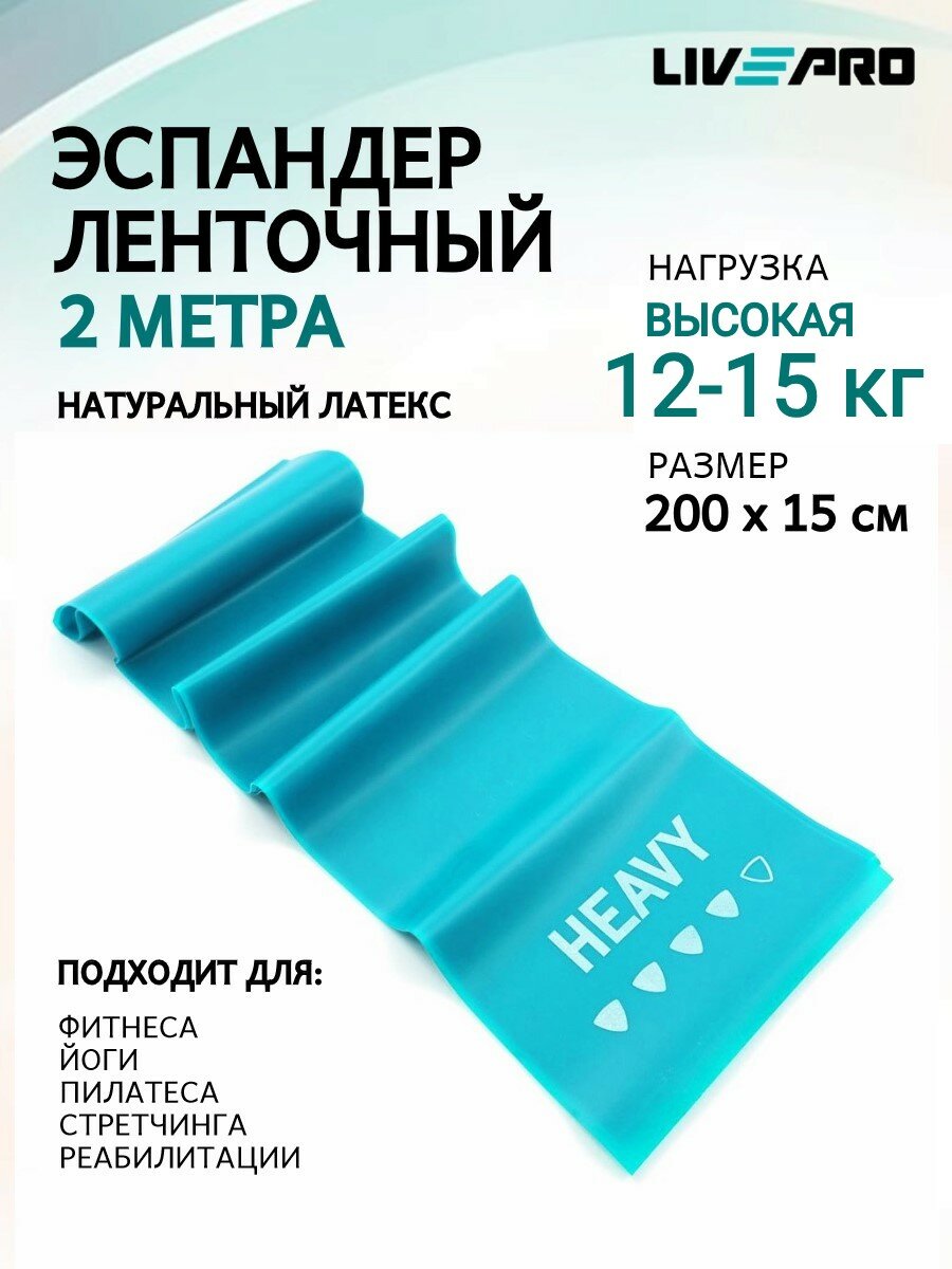 Резинка для фитнеса, пилатеса LIVEPRO Latex Resistance Band, высокое сопротивление 12-15 кг, длина 2 м, синий