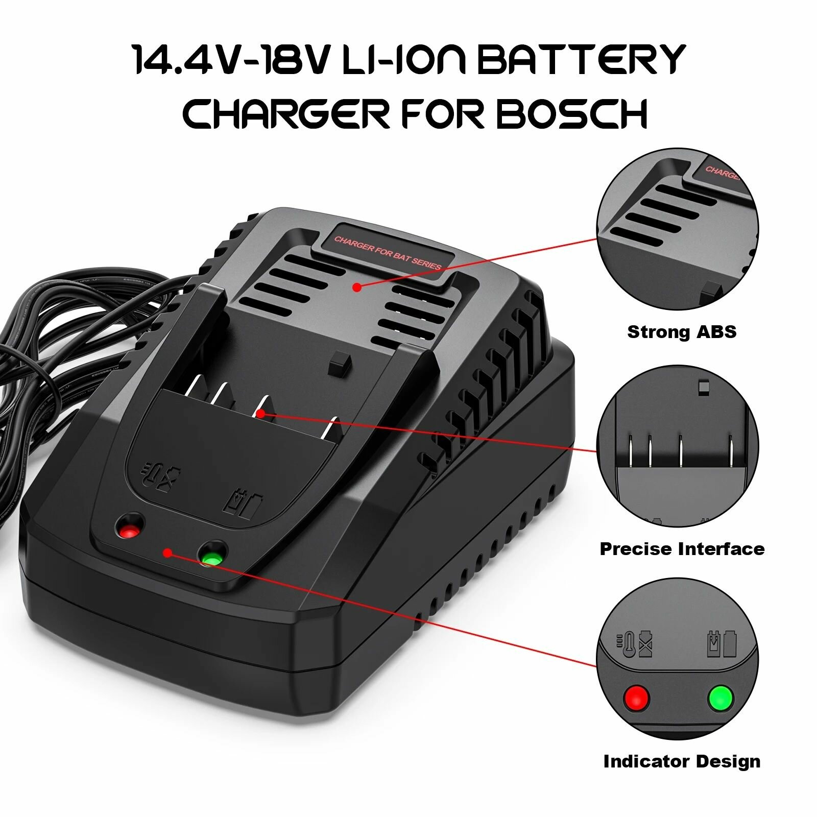 Зарядное устройство, совместимое с аккумуляторами Bosch AL1860CV 14.4V 18V 2,5A, BAT609G, BAT618, BAT618G, BAT614, 2607336236, Россия/EU вилка