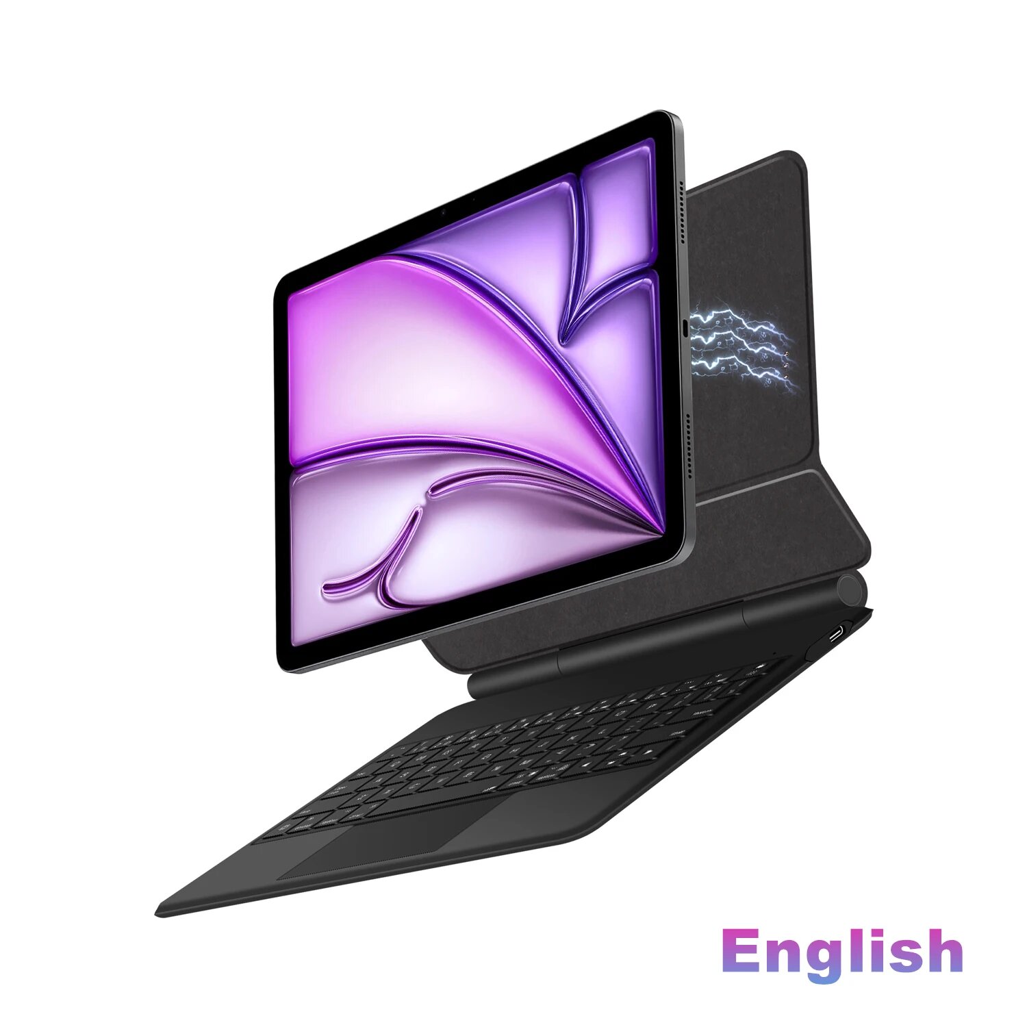 AJIUYU Smart Pogo Pin Magic Keyboard для iPad Air Фиолетовый, iPad Air 11 (M3 M2), Black English