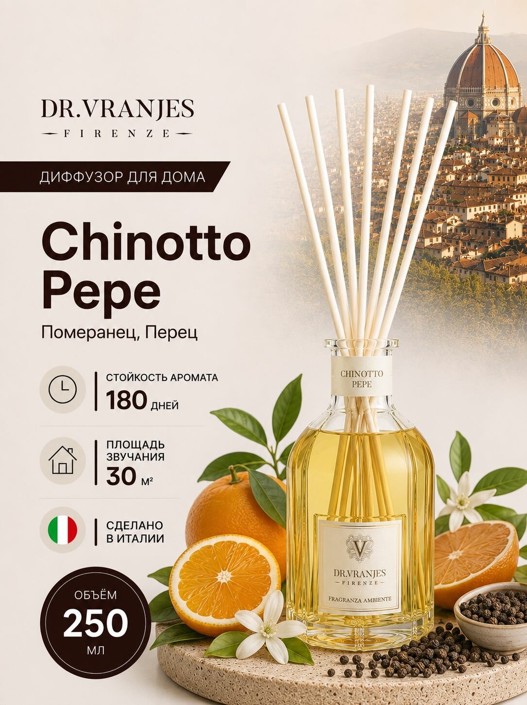 Dr.Vranjes - Chinotto Pepe Диффузор (померанец и перец) ароматизатор для дома 250 мл