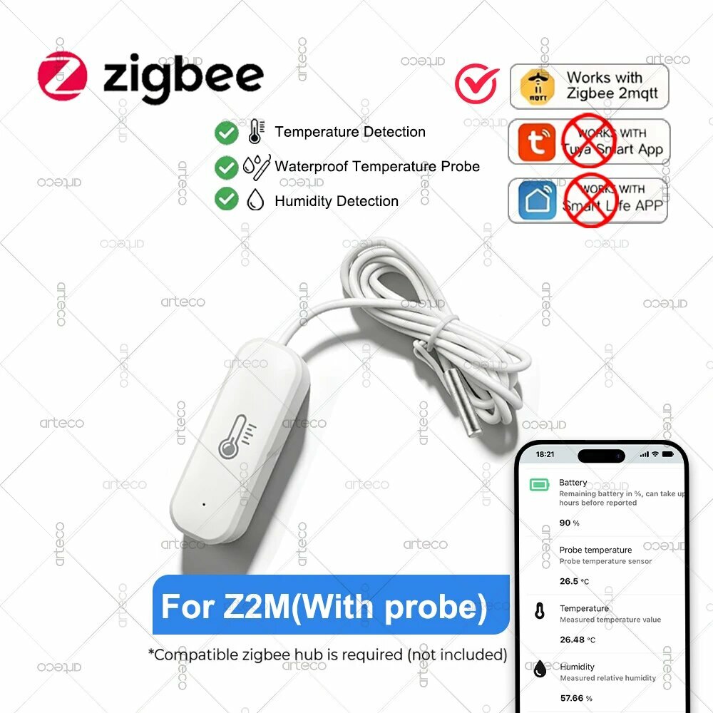 Термогигрометр Zigbee для холодильника 1М зонд