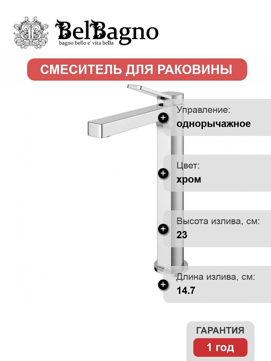 Смеситель для раковины BelBagno Albano ALBANO-LMC-CRM-W0, хром