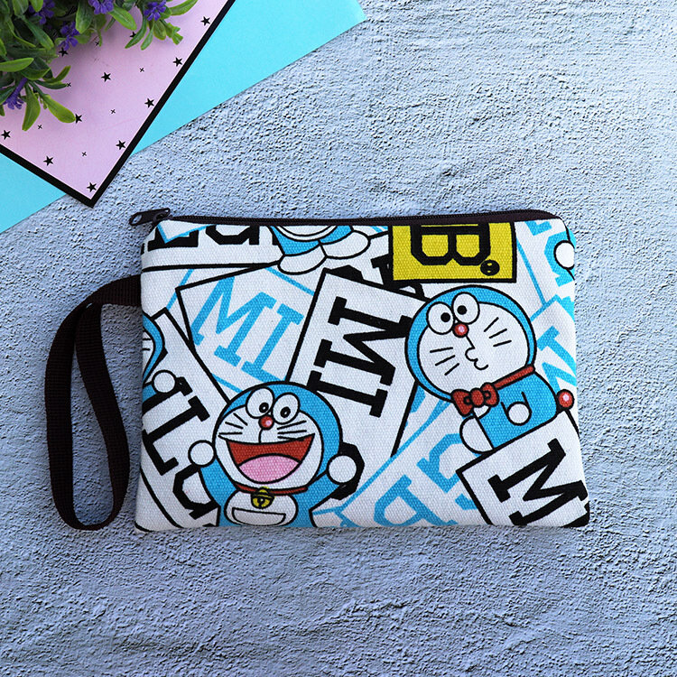 Miniso Холщовый кошелек для телефона и монет для девочек, с рисунком из мультфильма Дораэмон, в корейском стиле, милый для студентов и детей.