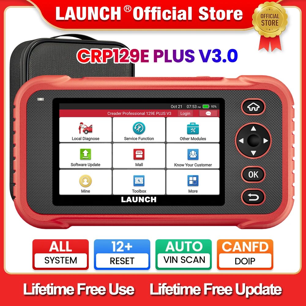 Полностью системные диагностические инструменты LAUNCH X431 CRP129E PLUS V3.0 с 12-мя сбросами, автоматический сканер OBD2 CANFD/DOIP, бесплатное обновление онлайн