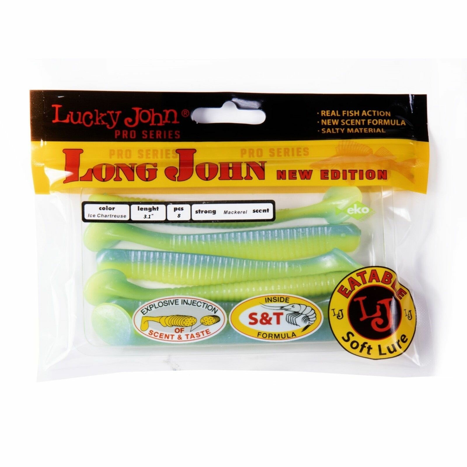 Виброхвосты съедобные искусственные Lucky John Pro Series LONG JOHN, вкус макрель (7,9 см (3.1in), 8 шт)