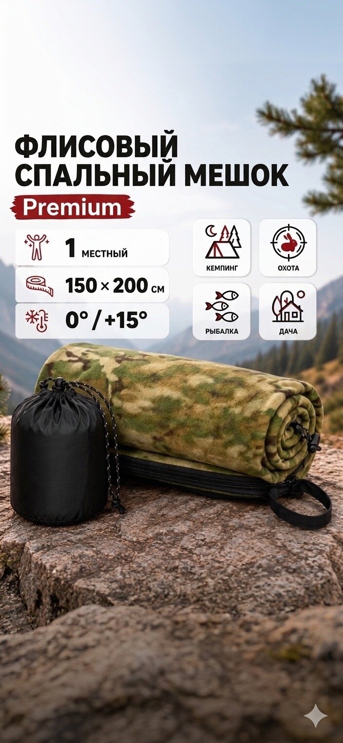 Флистовый Плед Premium 150х200/туризм/активный отдых/плотный/теплый/собственное производство