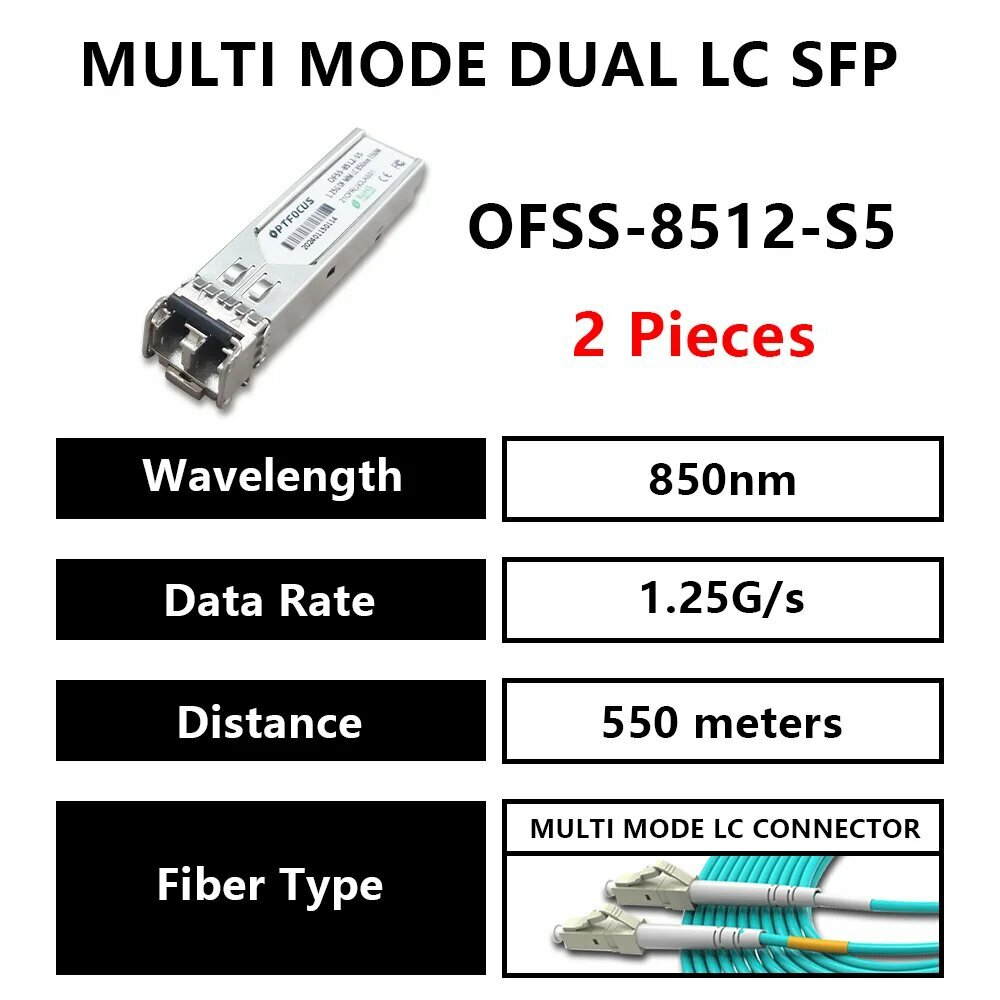 OPTFOCUS 1.25G SFP Модуль Одномодовый 1Pair LCx2 MultiMode