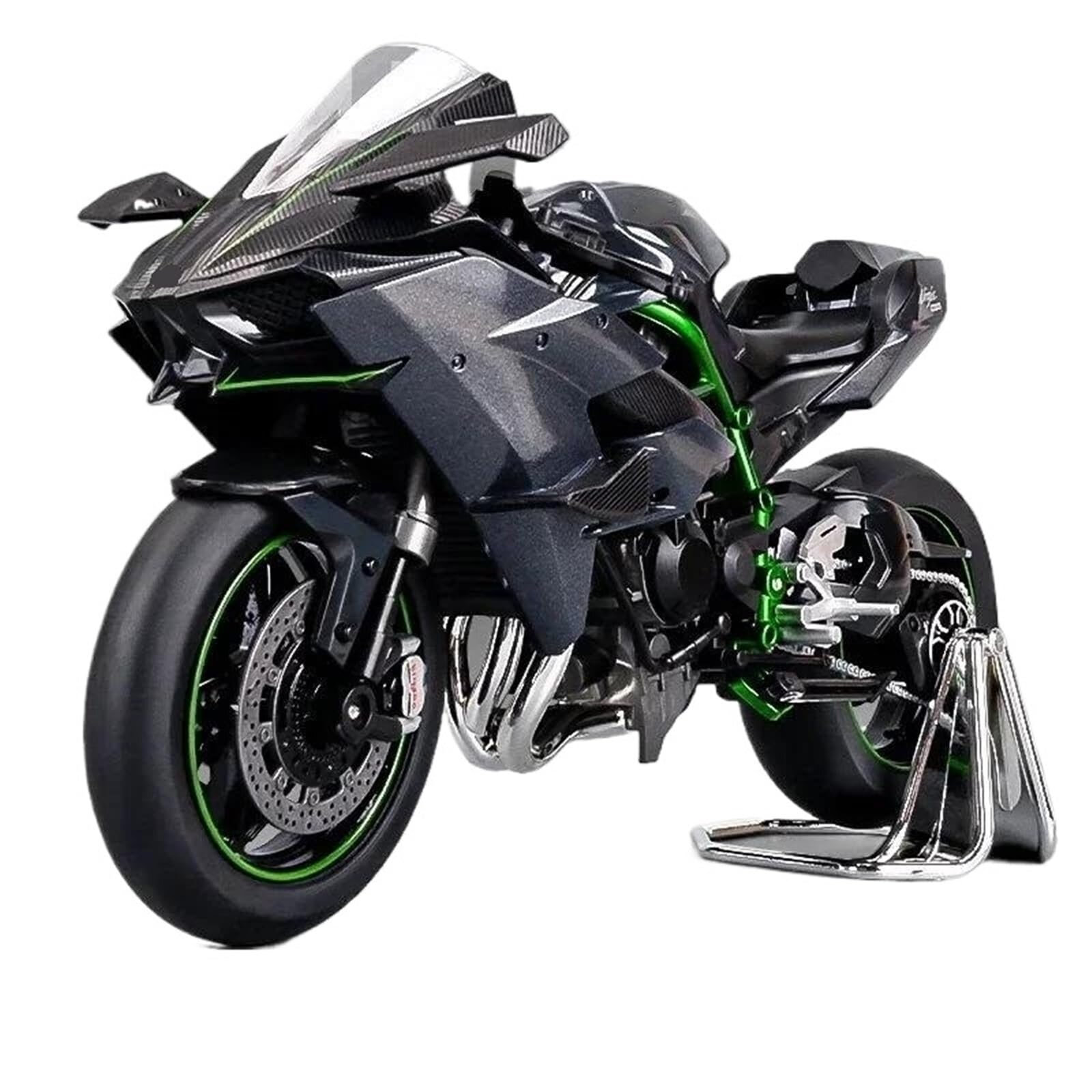 Модель мотоцикла Ninja H2R Track Edition из сплава, 1:9, черно-зеленый цвет, размер 22×9×13 см, с звуковыми и световыми эффектами, передней связкой и амортизацией колес