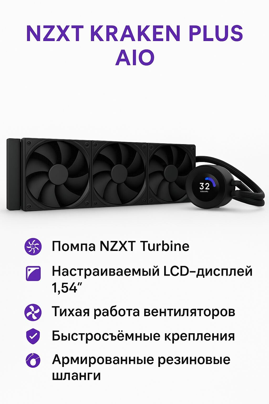 Система жидкостного охлаждения процессора пк NZXT Kraken Plus 360 черная LGA1700,1851. AM5 для компьютера