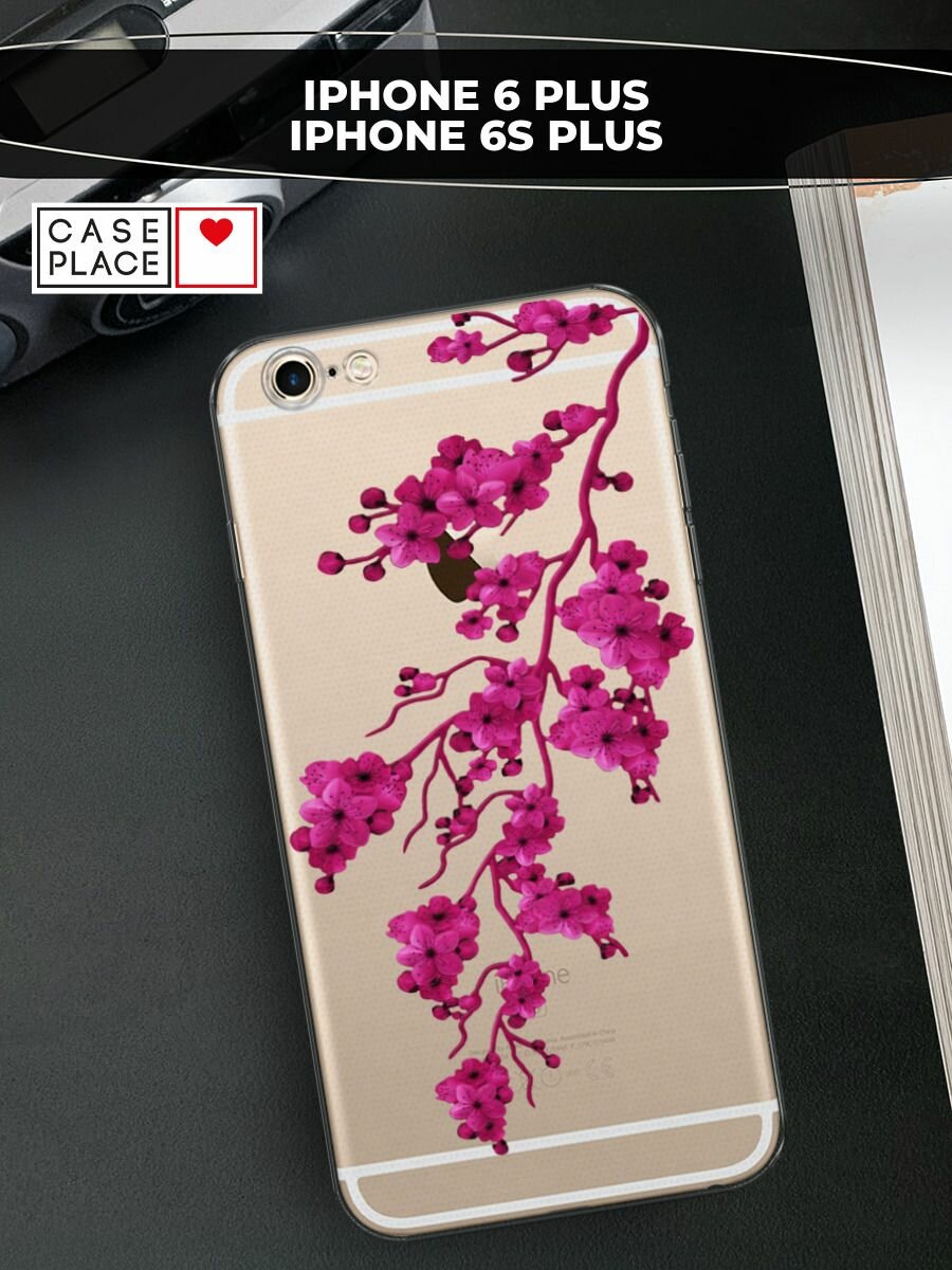 Силиконовый чехол на Apple iPhone 6 Plus/6S Plus / Айфон 6 Плюс/Айфон 6С Плюс с принтом Яркая розовая сакура