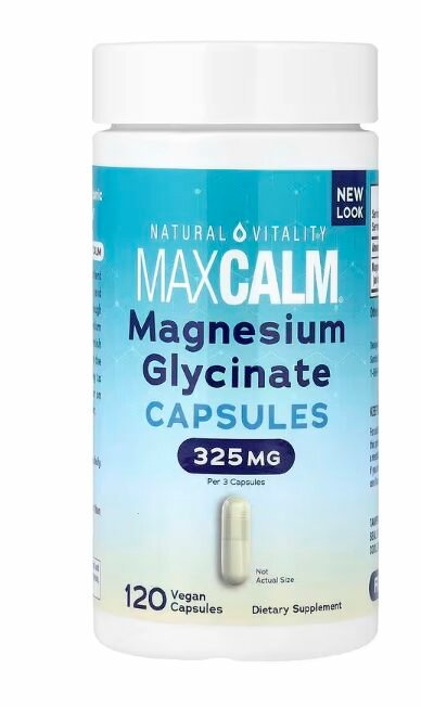 Natural Vitality, MAXCALM, глицинат магния, 120 веганских капсул (108 мг в 1 капсуле)