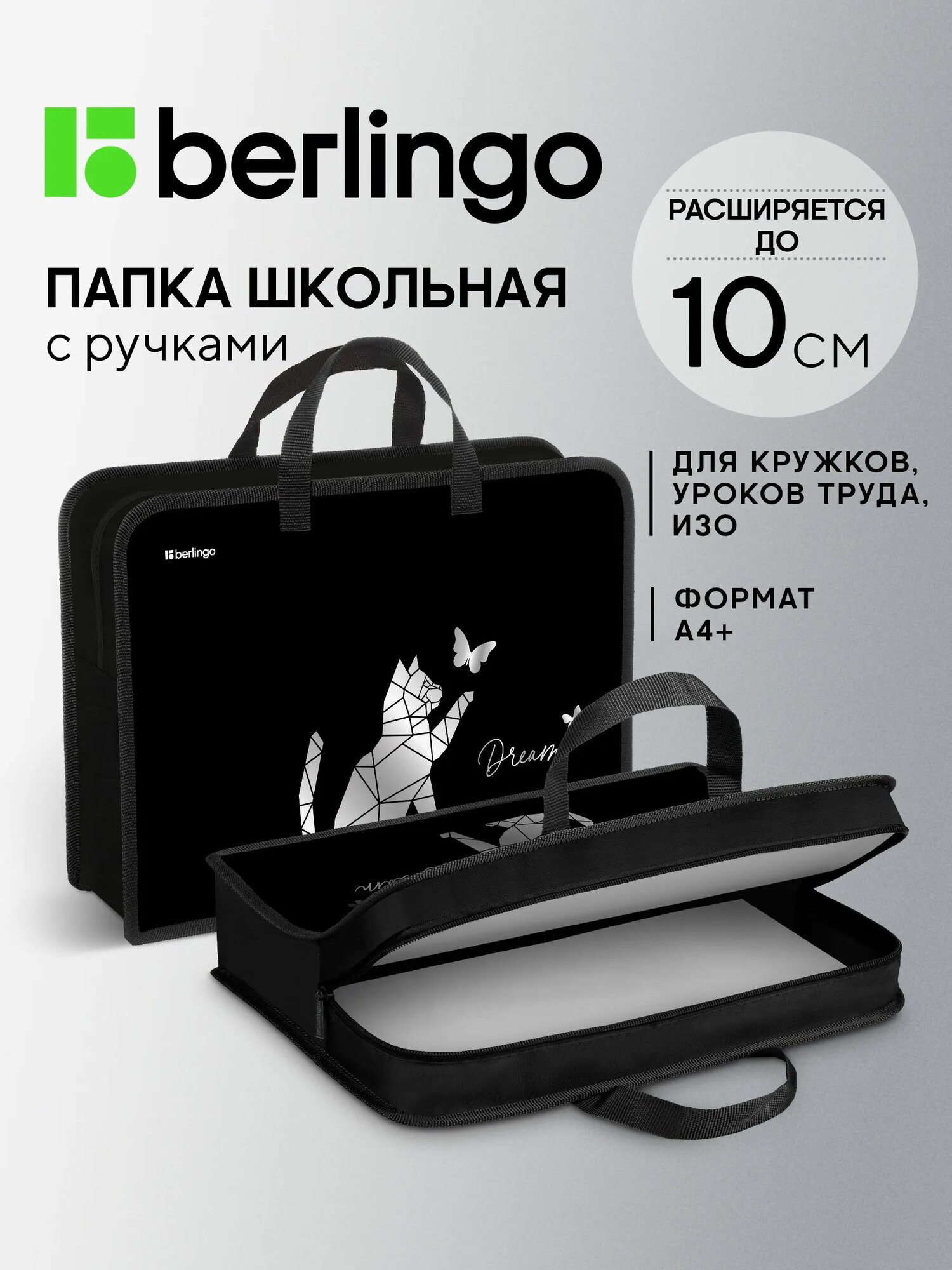 Папка школьная с ручками Berlingo Мечта (Dream), А4, 34х24,5х10 см, 1 отделение, на молнии