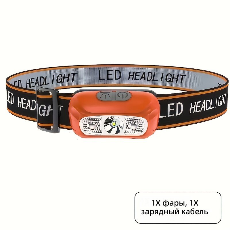 Мини-налобный фонарь с датчиком движения, оранжевый, USB-зарядка, COB LED, для ночной рыбалки и кемпинга